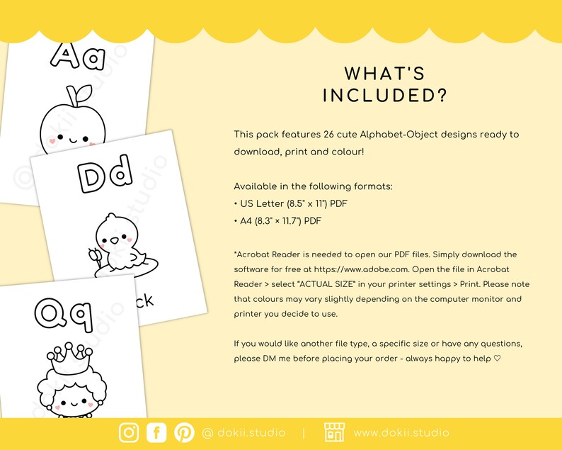 Kawaii 26 Alphabet Colouring Page, Cute A to Z Printable PDF Colouring ...