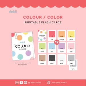 12 Kawaii Colour Flash Cards | Digital Printable Colour Cards A4 ...