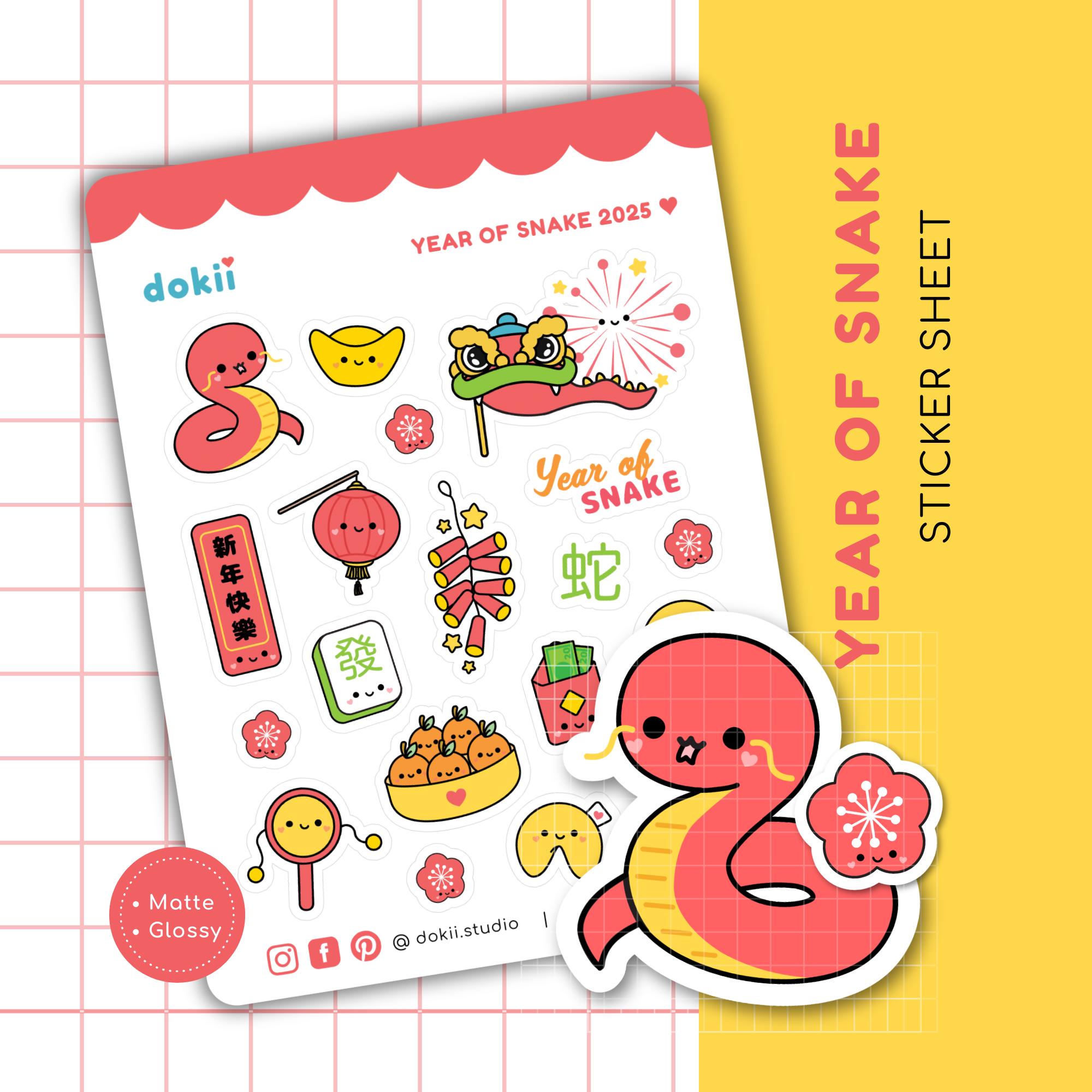 2025 Year of Snake Sticker Sheet | Cute Lunar New Year Planner Sticker ...