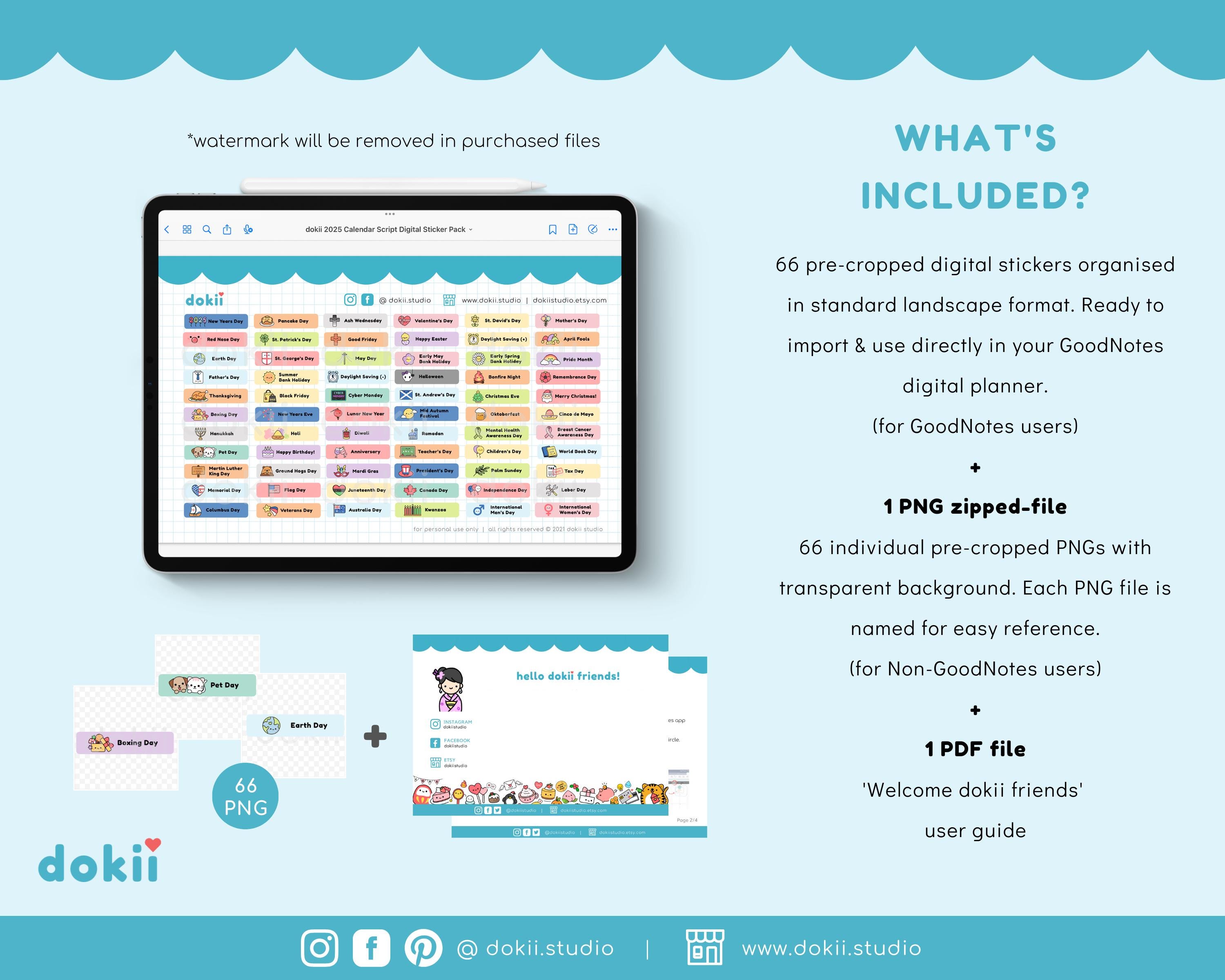 2026 Calendar Script Digital Stickers | 66 Cute Holidays Goodnotes ...