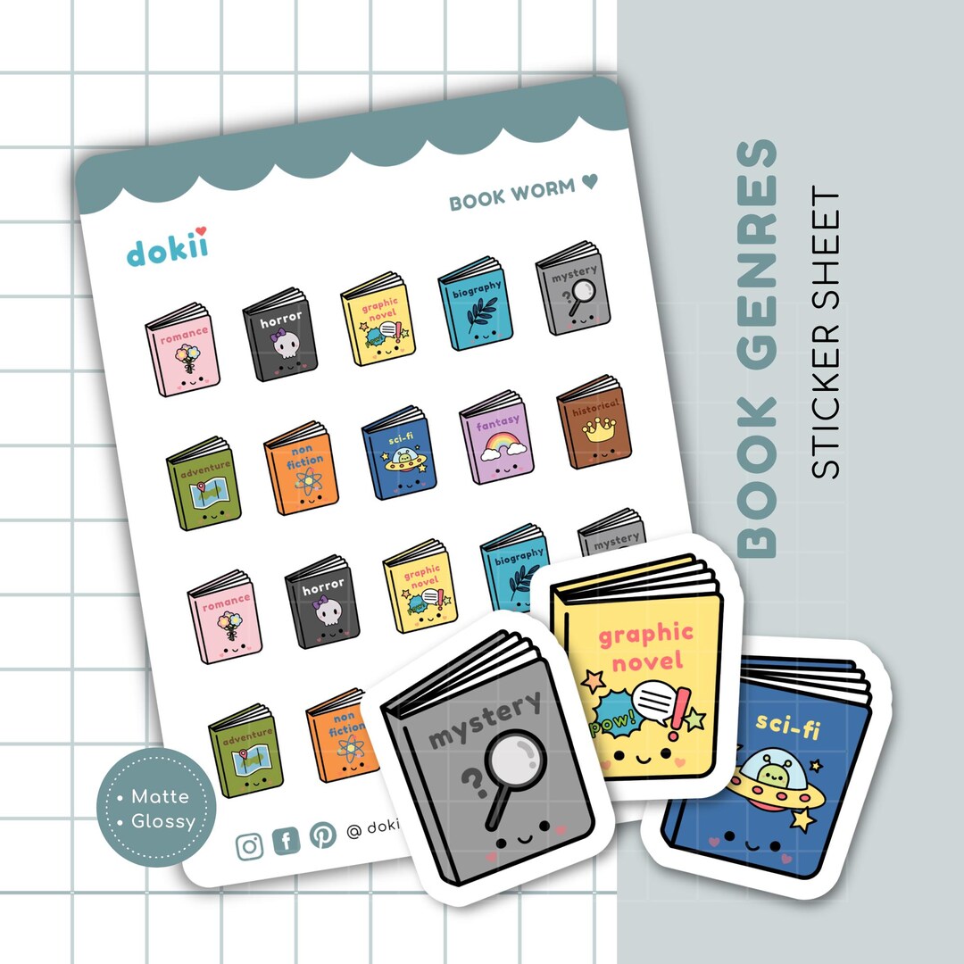 Book Genre Sticker Sheet | 25 Cute Book Planner Stickers Book Tracker ...