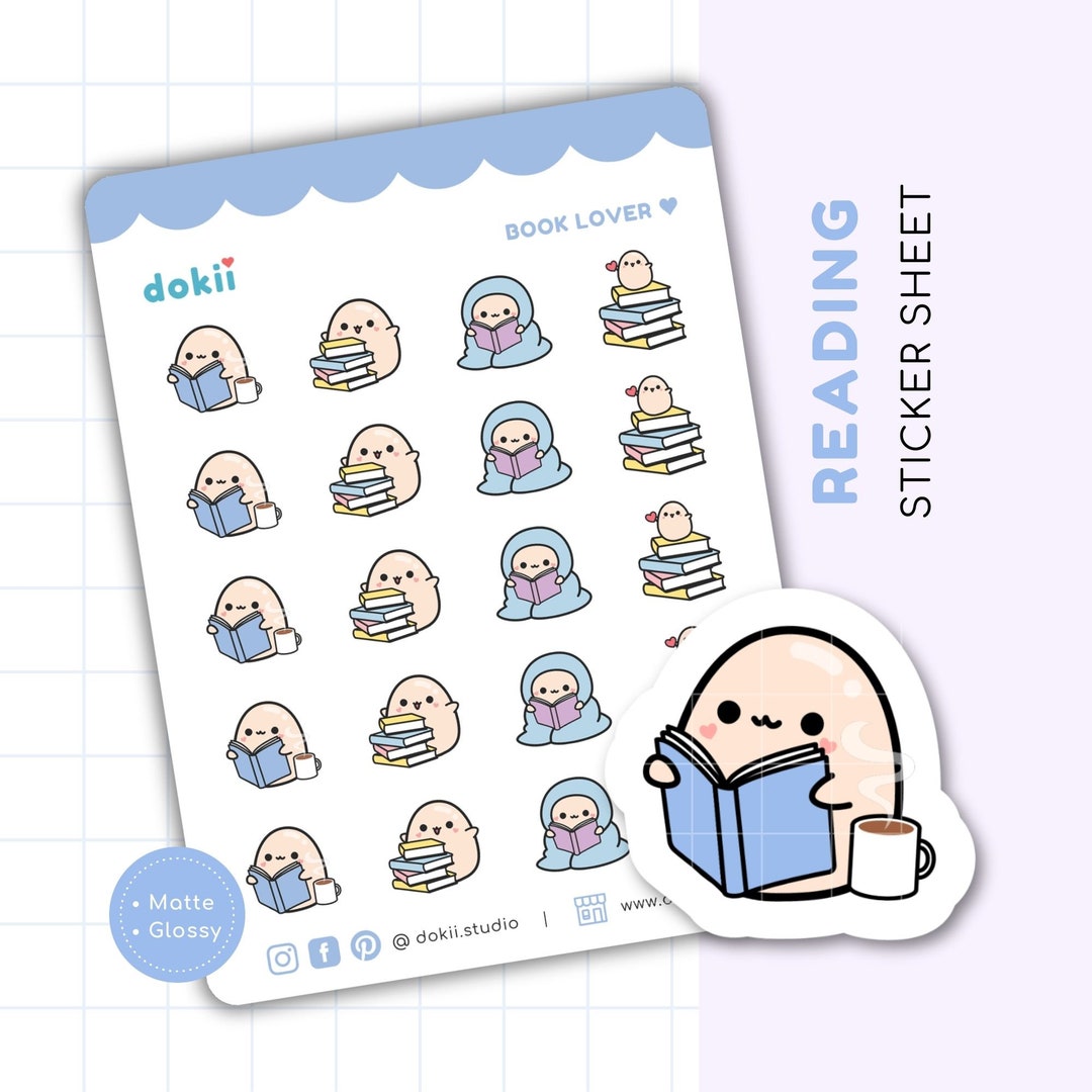 Cute Book Worm Sticker Sheet | Kawaii Reading Planner Stickers Book ...