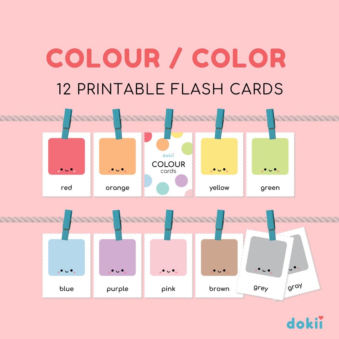 12 Kawaii Colour Flash Cards | Digital Printable Colour Cards A4 ...