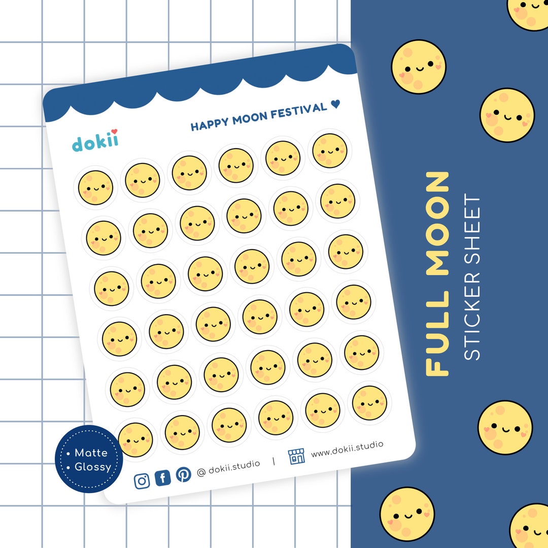 Kawaii Full Moon Sticker Sheet Cute Moon Tracker Planner Sticker Icon ...