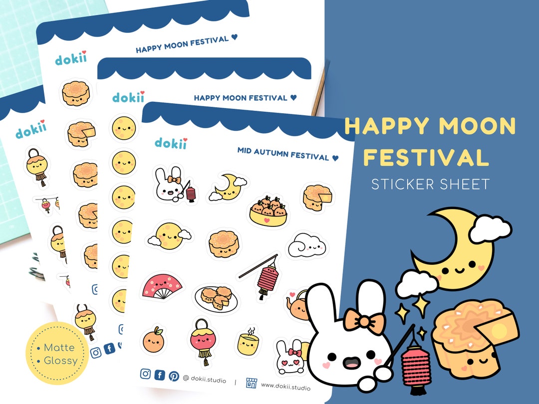 Happy Moon Festival Sticker Sheet | Kawaii Mid-autumn Festival Sticker ...