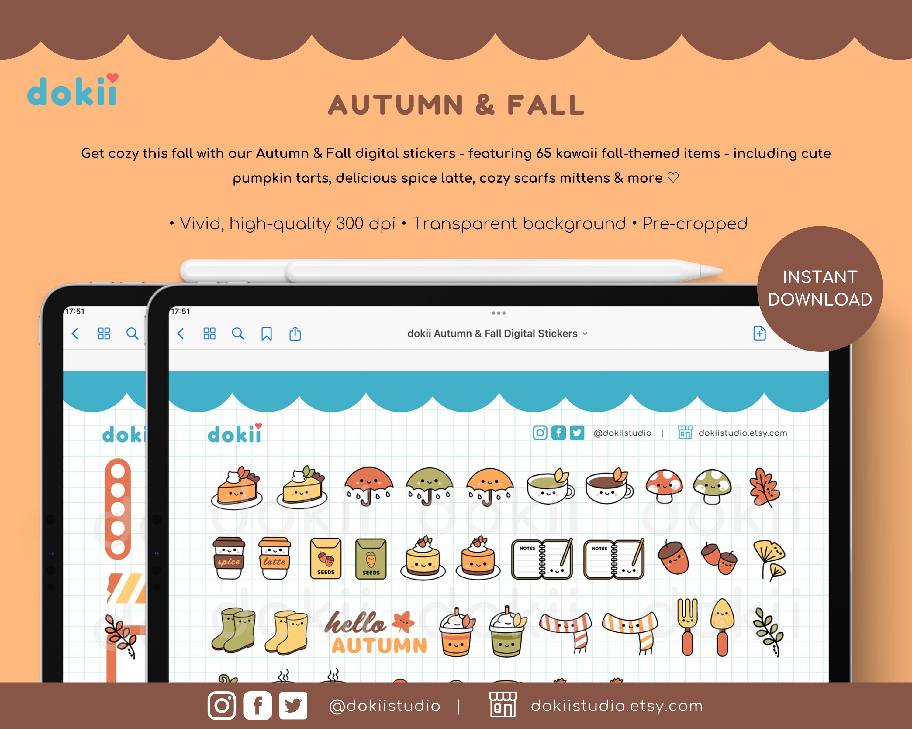 Kawaii Autumn Digital Stickers | 65+ Cute Cozy Fall Pre-cropped Pngs ...