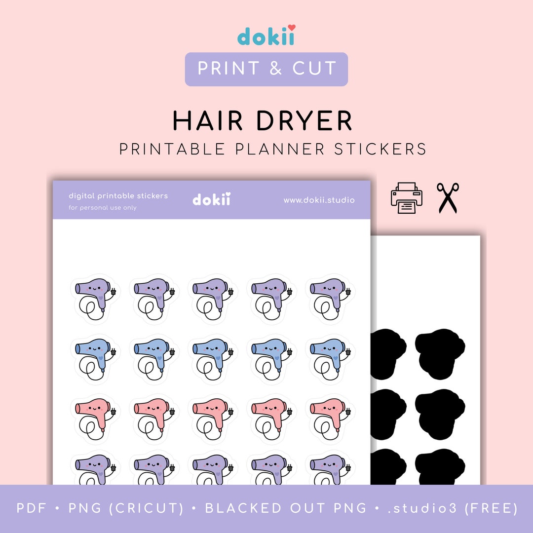Cute Hair Salon Printable Planner Stickers | Kawaii Hair Dryer Icon ...