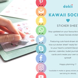 Kawaii Socials Sticker Sheet | Cute Social Media Icon Planner Stickers ...