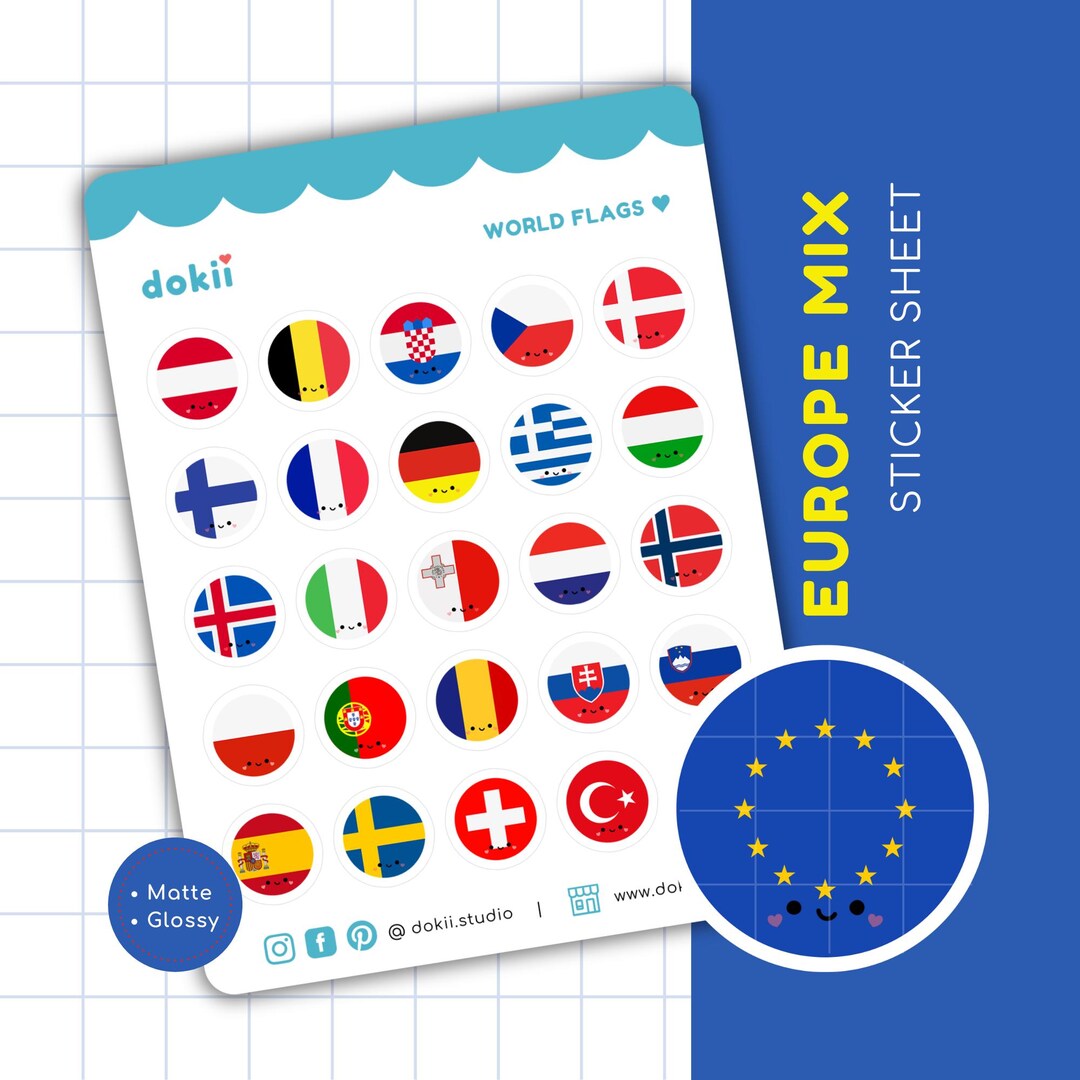 Cute Europe Flags Sticker Sheet Mix | European Flag Mix Stickers ...