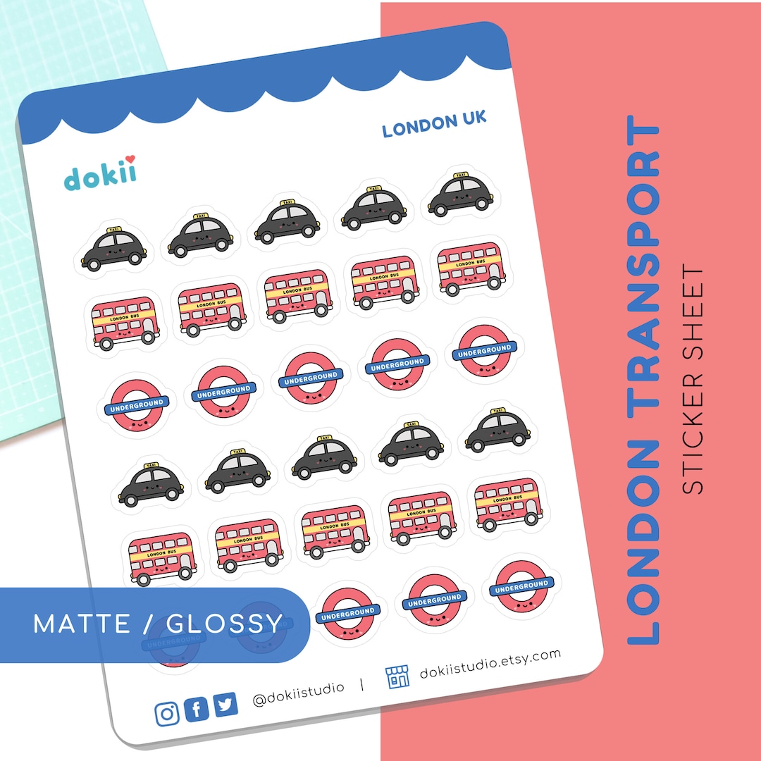 Kawaii London Transport Sticker Sheet Cute London Black Taxi, Red ...