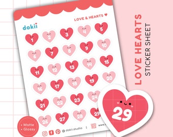Heart Date Covers Planner Stickers Valentine's Day Numbers February ...