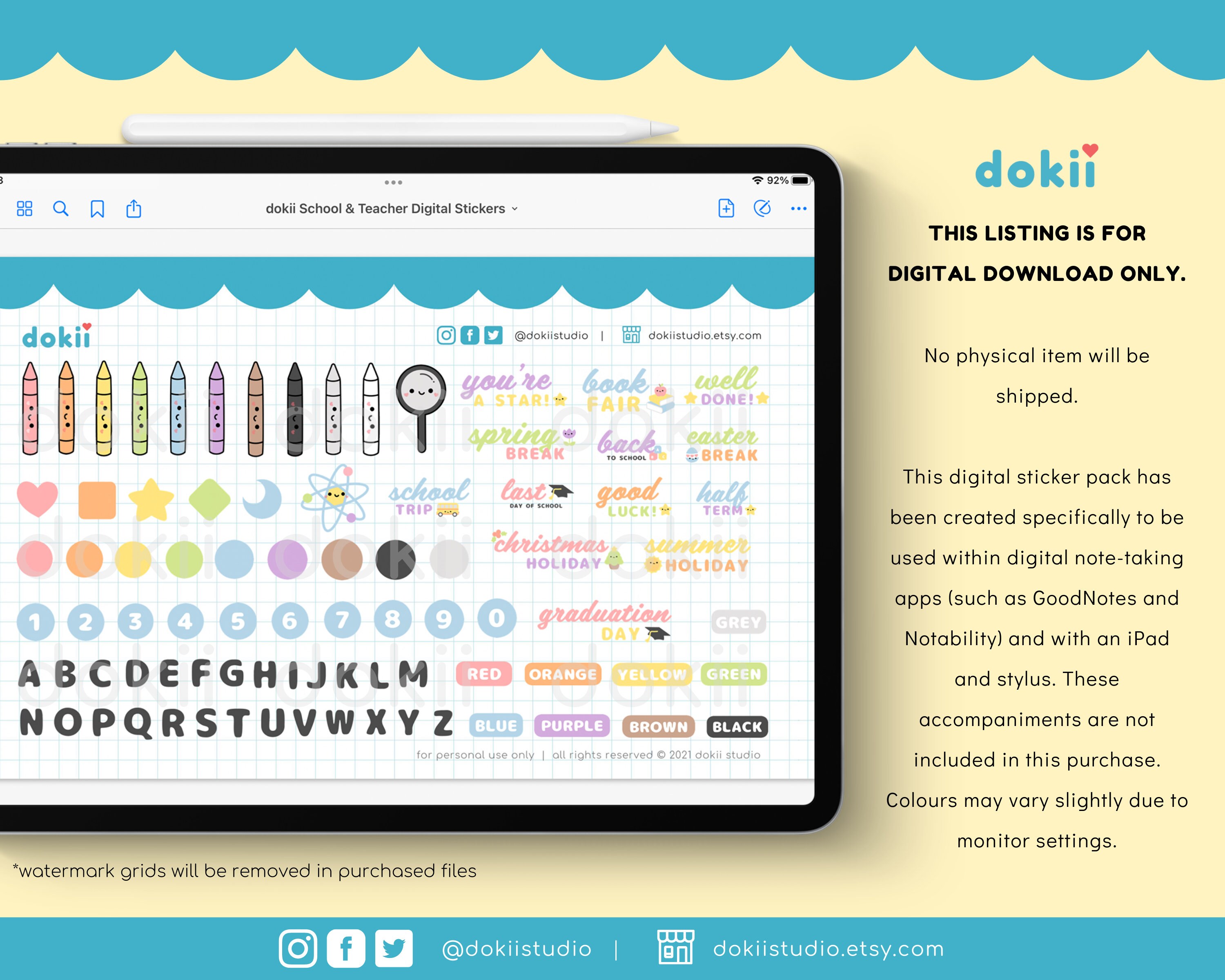 Kawaii School & Teacher Digital Stickers | 126+ Cute Educational Back ...