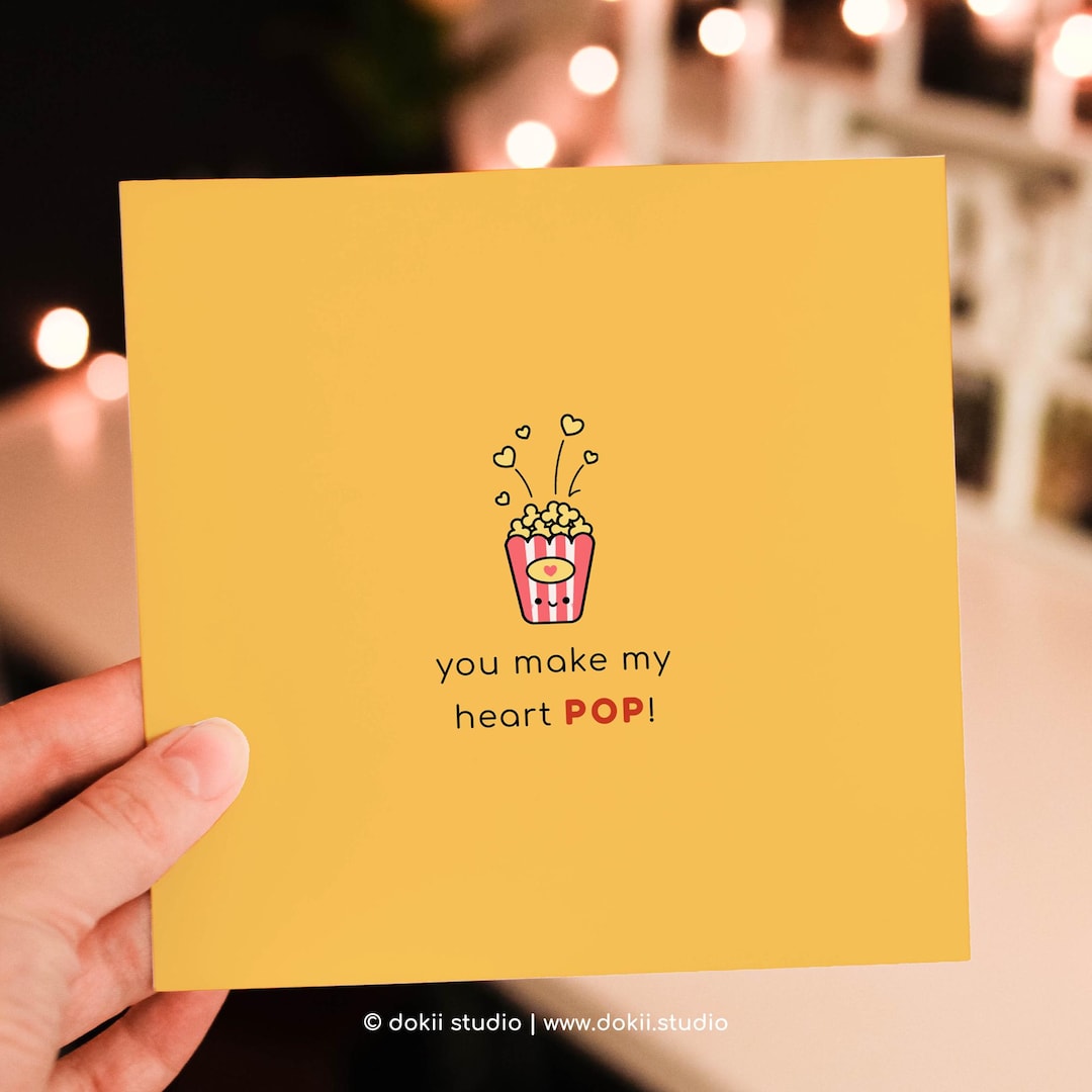 Cute Popcorn Greeting Card | Funny Popcorn Pun Card "you Make My Heart ...