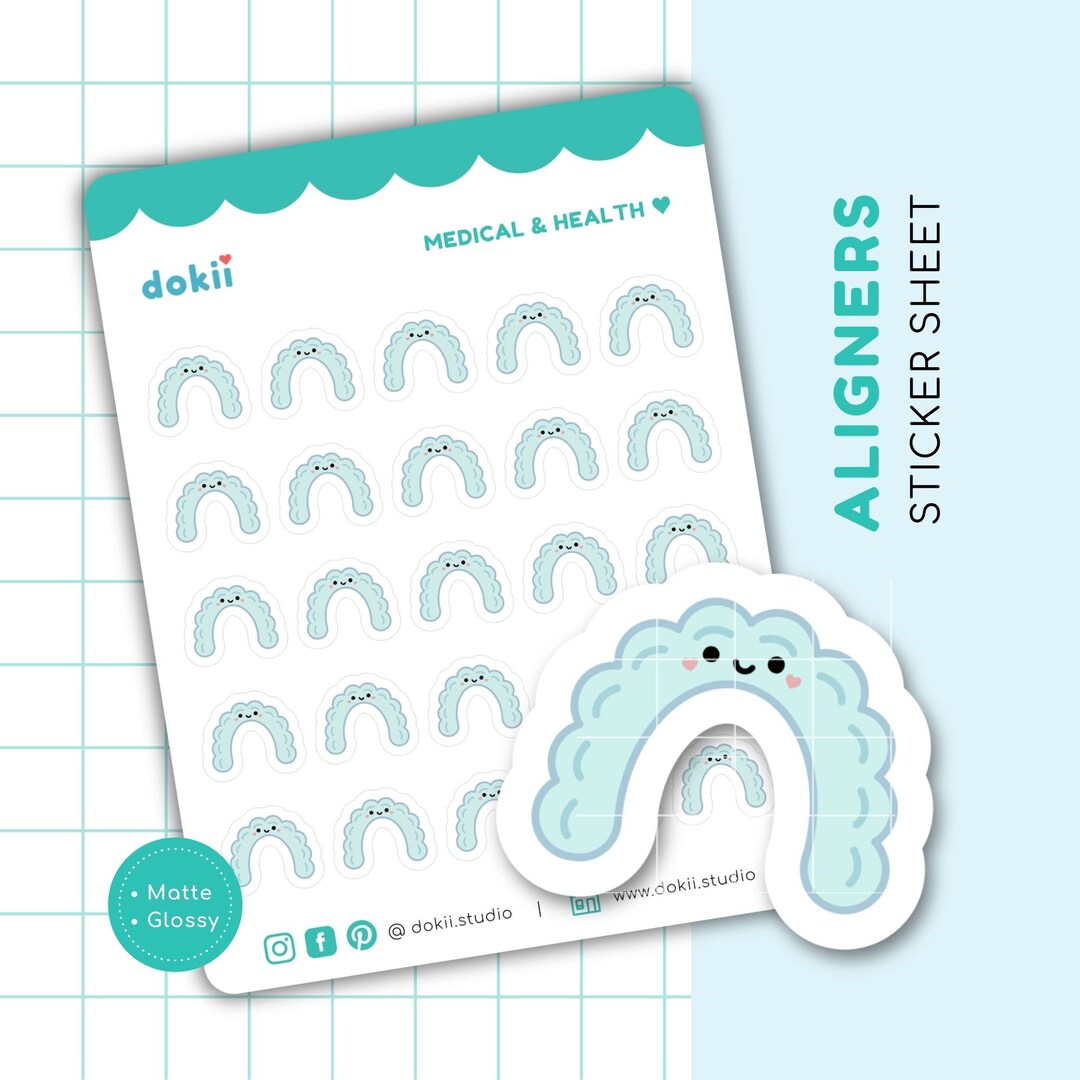 Dental Aligners Sticker Sheet | Cute Teeth Aligners Planner Stickers ...