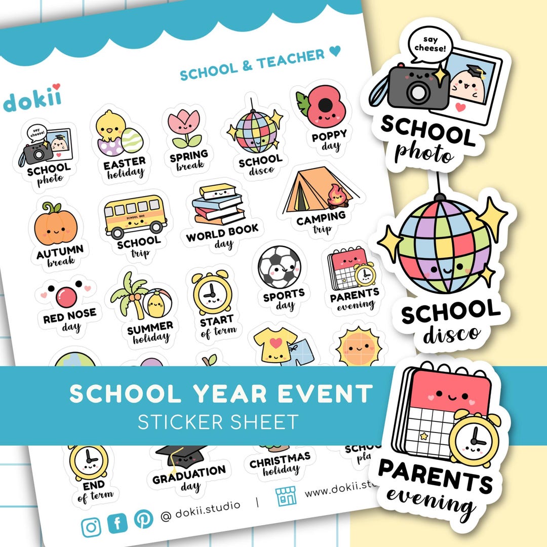 Cute School Year Stickers School Year Planner Stickers UK School Events ...