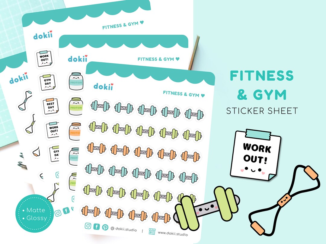 Kawaii Fitness & Gym Planner Sticker Sheet | Cute Workout Stickers ...