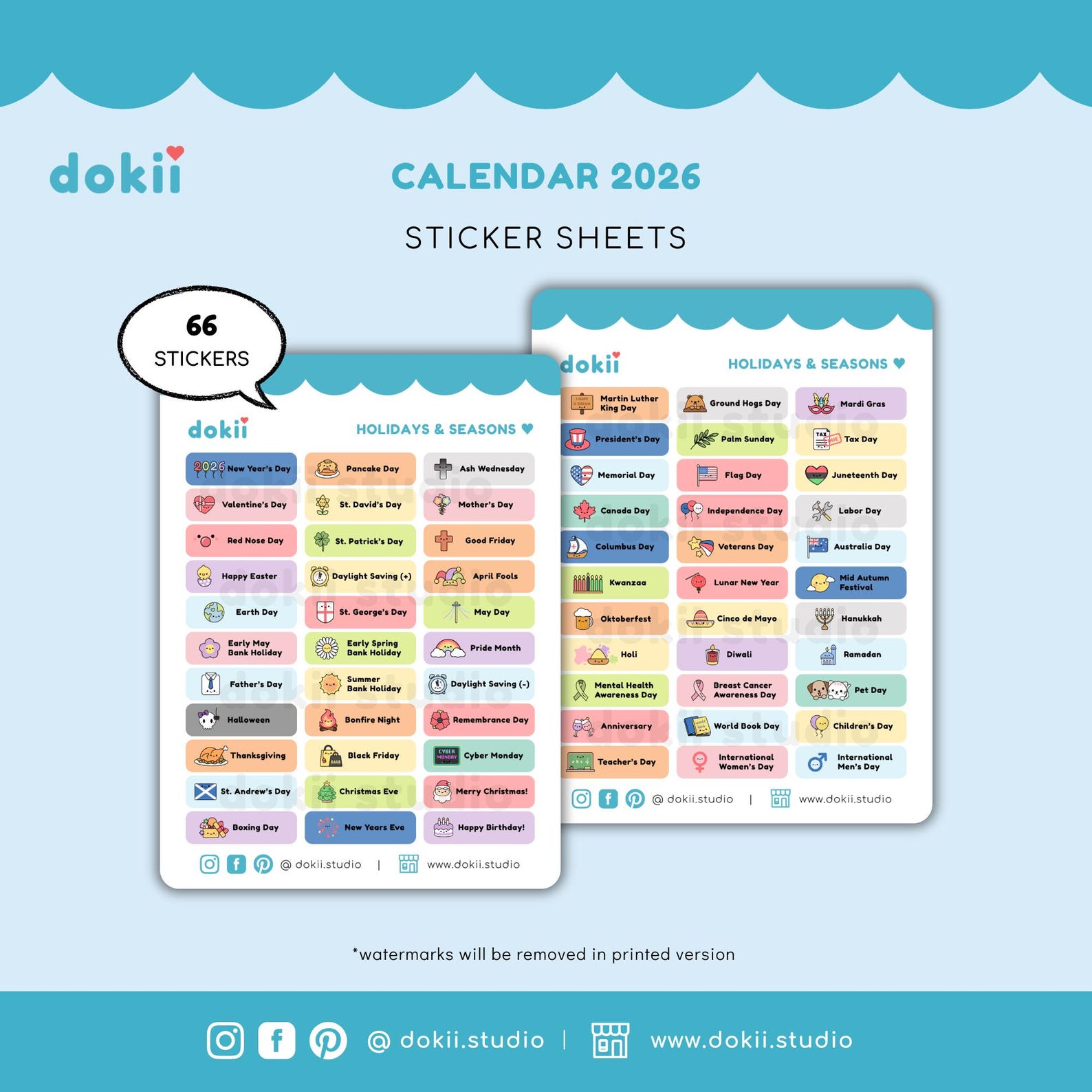 2026 Global Holiday Script Sticker Sheet | 66 Cute Yearly Events ...