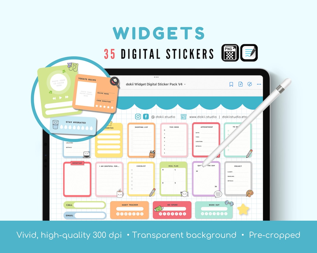 Cute Digital Widget Stickers | 35 Essential Digital Planner Widgets ...