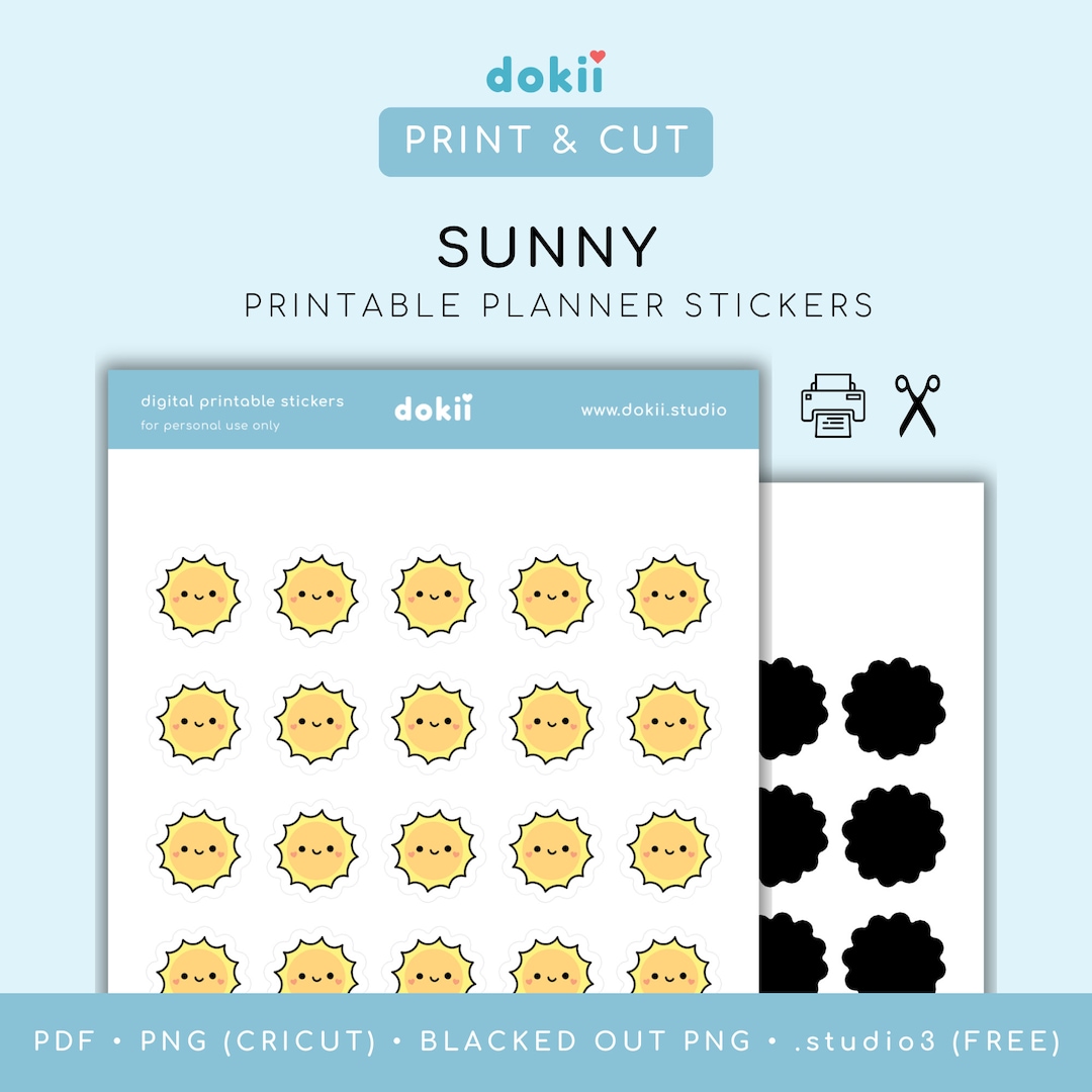 Cute Sunny Printable Planner Stickers | Kawaii Weather Icon Sun ...