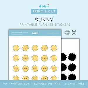 Cute Sunny Printable Planner Stickers | Kawaii Weather Icon Sun ...