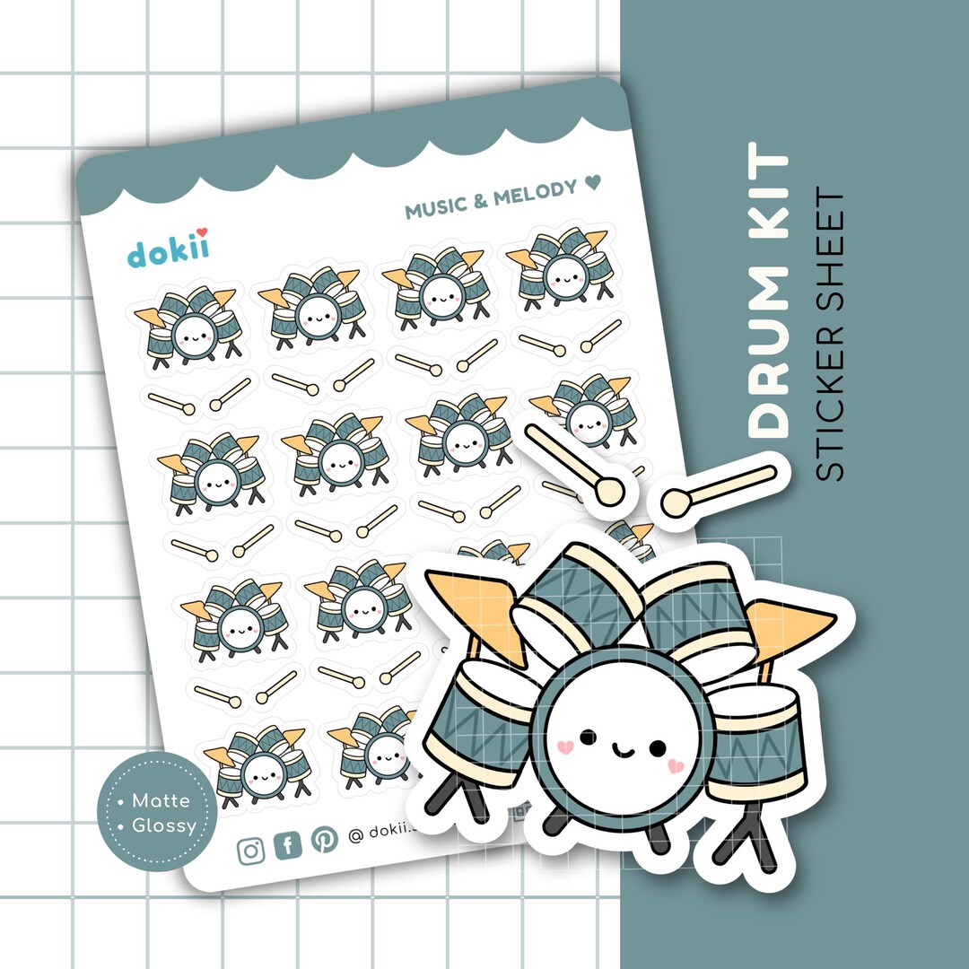 Cute Drum Kit Sticker Sheet | Cute Drum Planner Stickers Drum Lesson ...