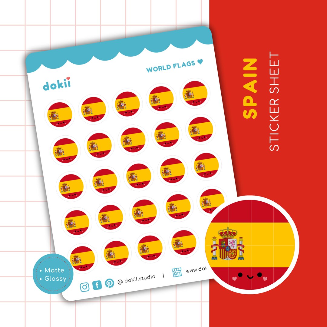 Spain Flag Sticker Sheet | Cute Spanish Flag Planner Stickers Circular ...