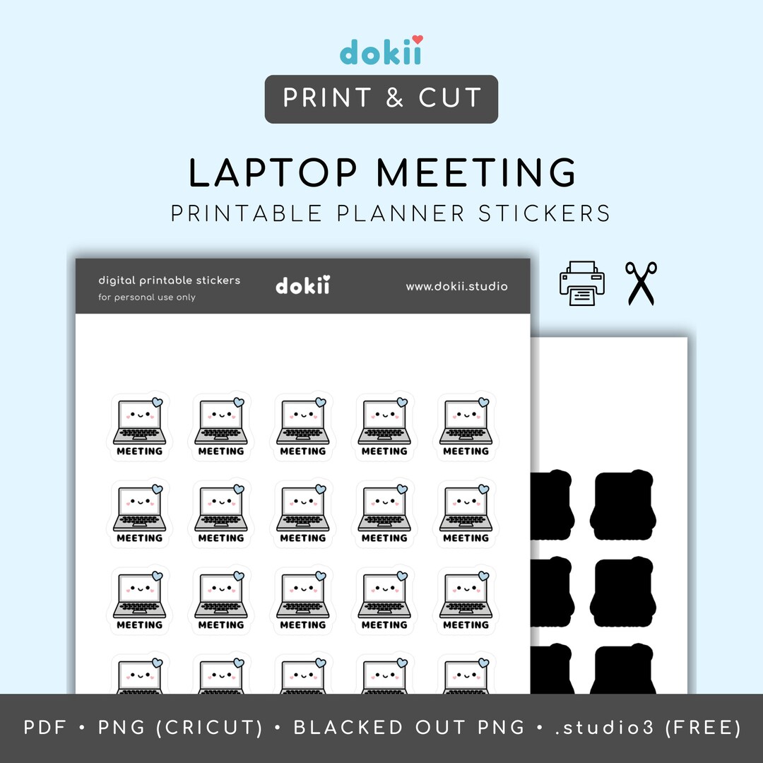 Cute Laptop Meeting Printable Planner Stickers Kawaii Laptop - Etsy