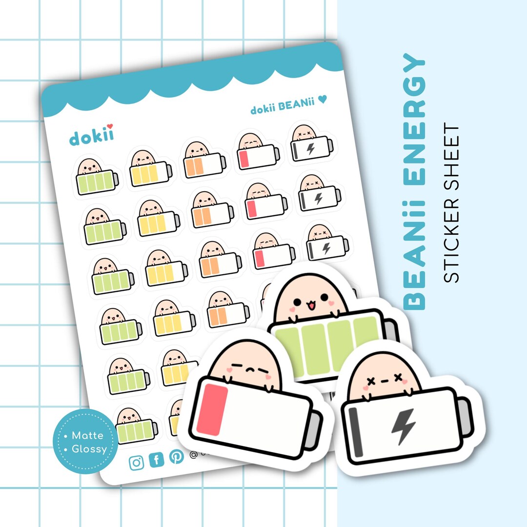 Energy Tracker Sticker Sheet | 30 Cute Energy Planner Sticker Beanii ...