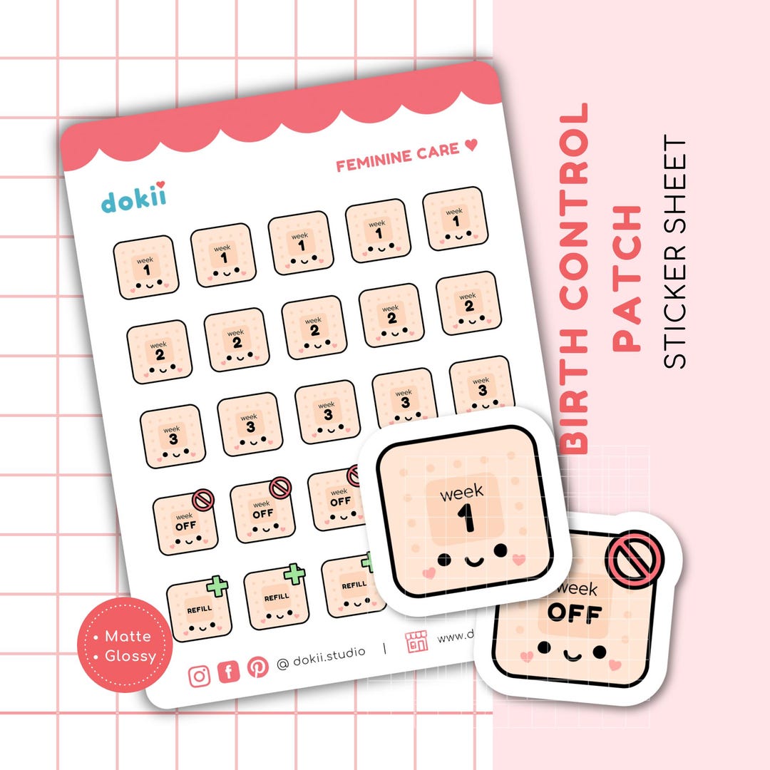 Cute Birth Control Patch Sticker Sheet | Kawaii Birth Control Planner ...