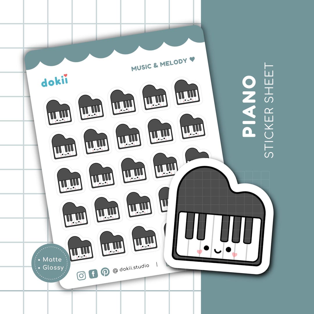 Kawaii Piano Sticker Sheet | Cute Piano Practice Planner Stickers Music ...
