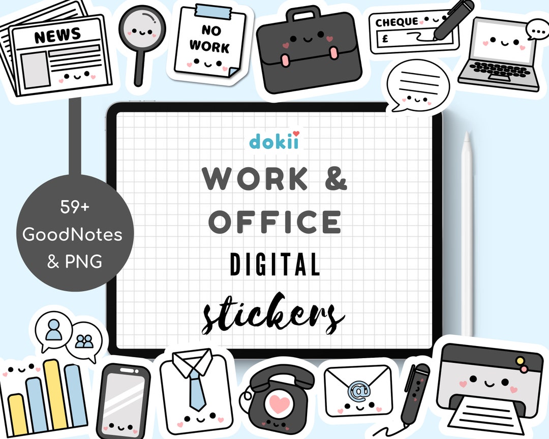Kawaii Work & Office Digital Stickers | 59 Cute Business Icons Work ...