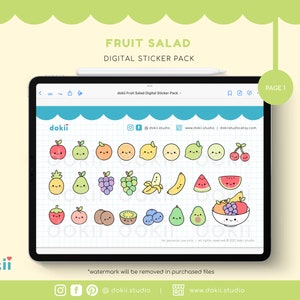 Kawaii Fruit Digital Stickers | Cute Fruit Salad Goodnotes PNG Clipart ...