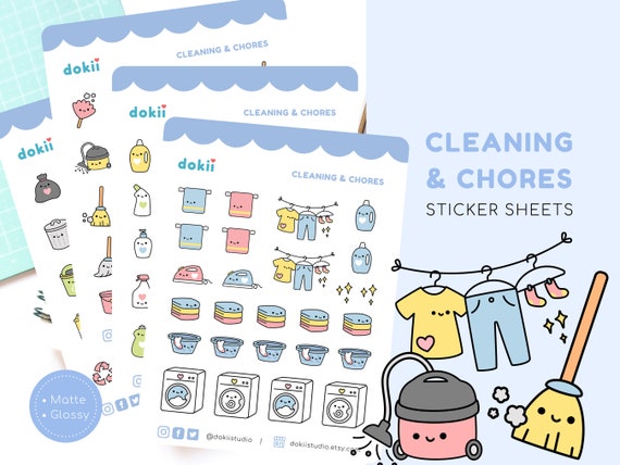 Kawaii Cleaning Planner Sticker Sheet Cute Household Chores | Etsy