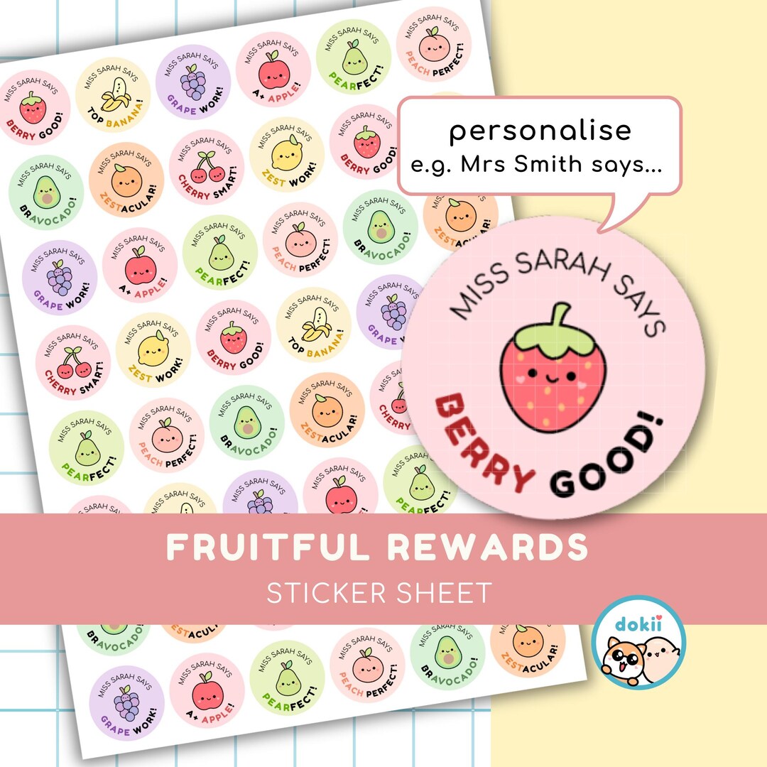 Personalisable Rewards Stickers Teacher Name | Cute Well Done Stickers ...