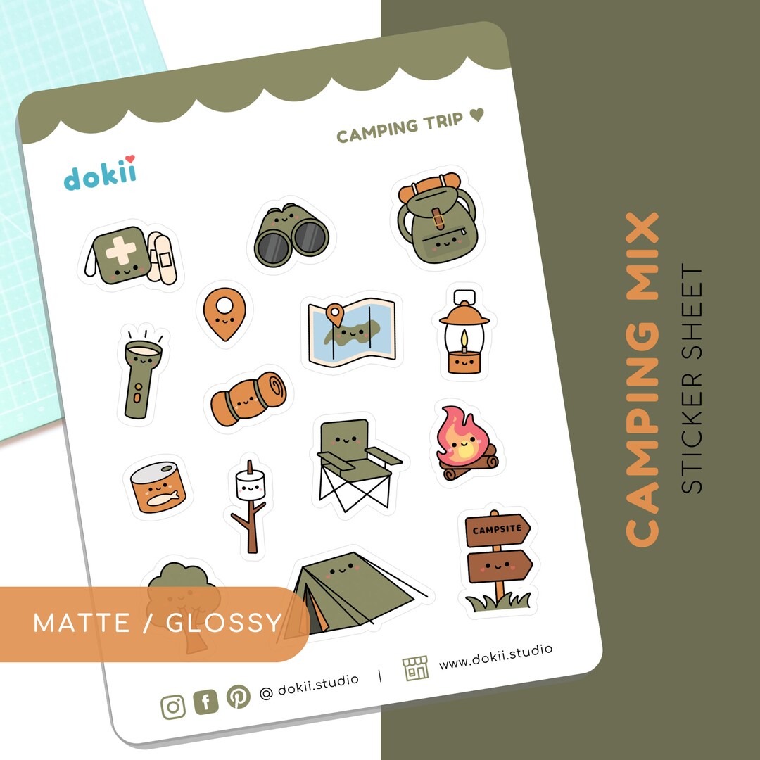 Kawaii Camping Sticker Sheet | Cute Outdoor Camping Trip Stickers ...
