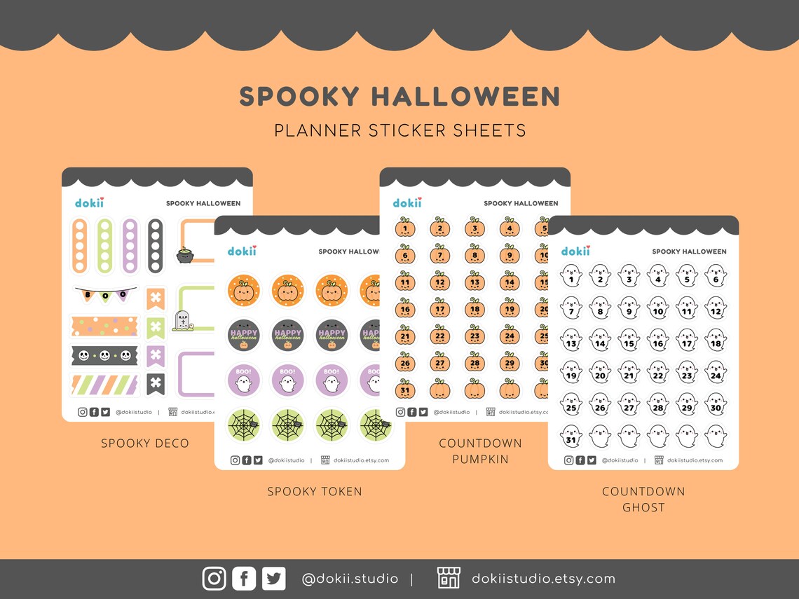 Kawaii Halloween Sticker Sheet Cute Spooky Season Planner - Etsy