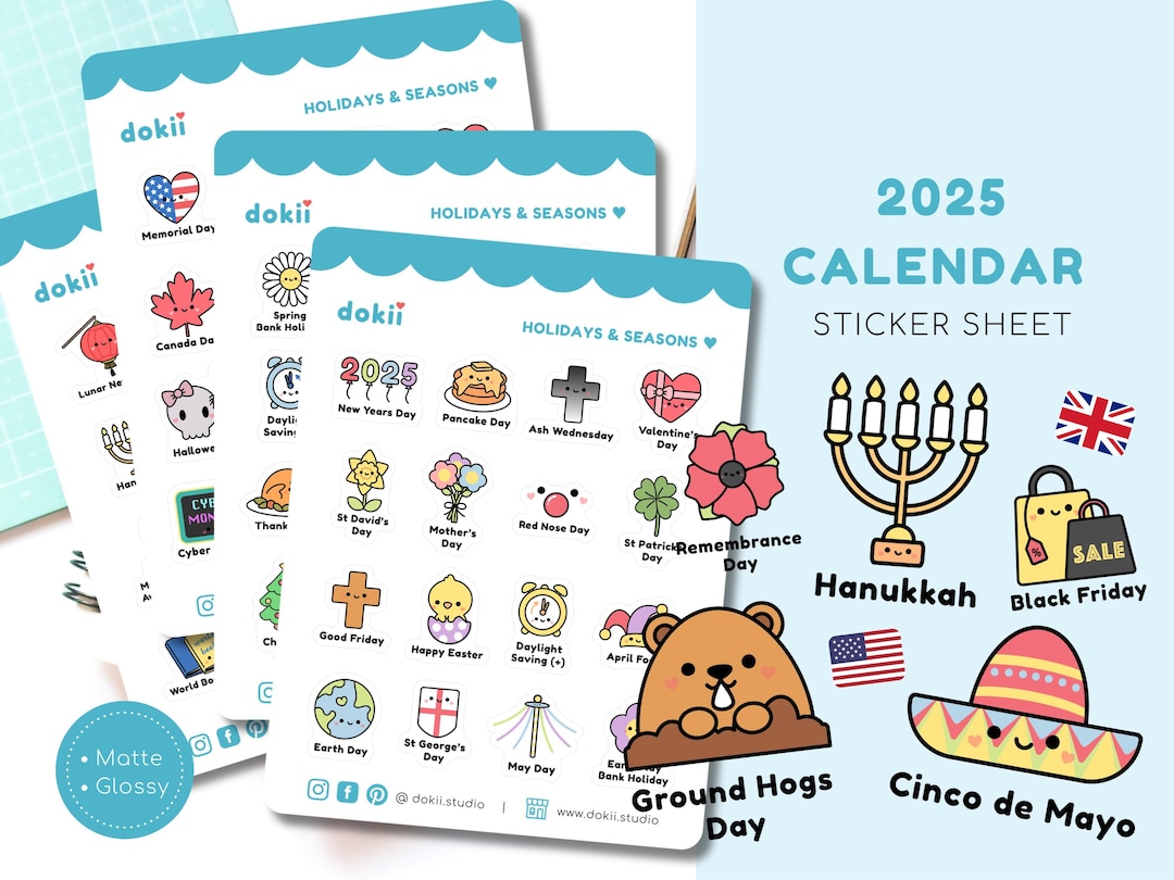 2025 Holidays Sticker Sheet | Cute Calendar Planner Stickers Seasons ...