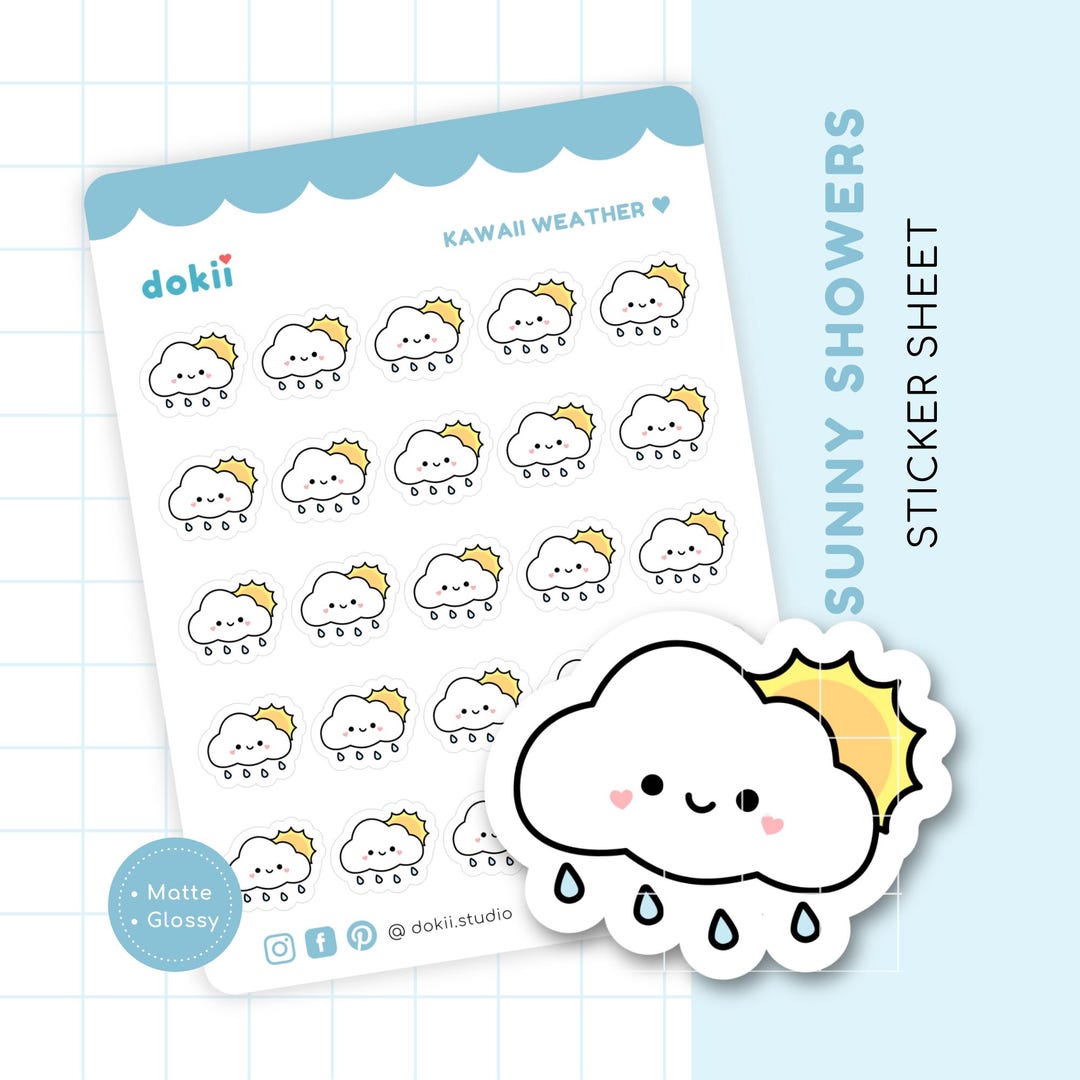 Sunny Showers Sticker Sheet | Cute Weather Planner Sticker Partly ...