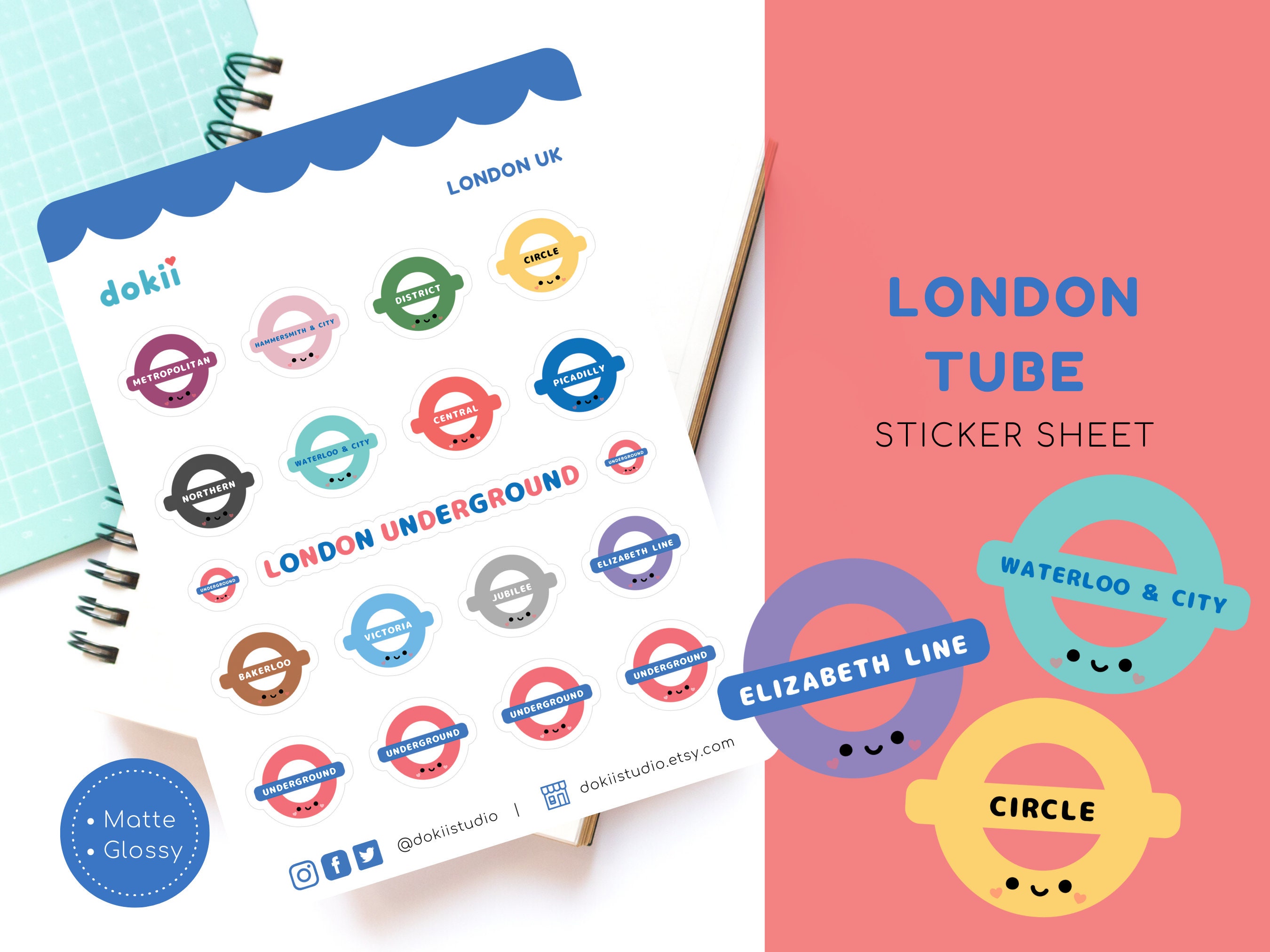 Kawaii London Tube Sticker Sheet | Cute UK British Transport ...