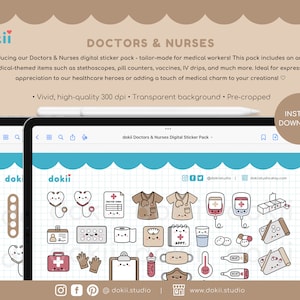 Kawaii Doctors & Nurses Digital Sticker Pack | Cute Medical Workers ...