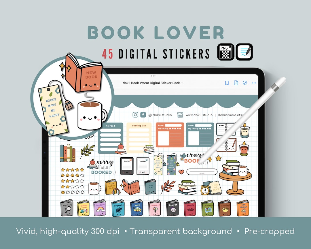 Book Lover Goodnotes | 45 Cute Book Digital Stickers Bookish Planner ...