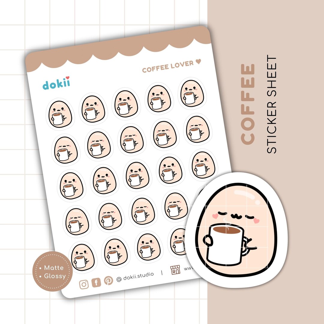 Cute Coffee Sticker Sheet | Kawaii Coffee Planner Stickers Coffee Lover ...