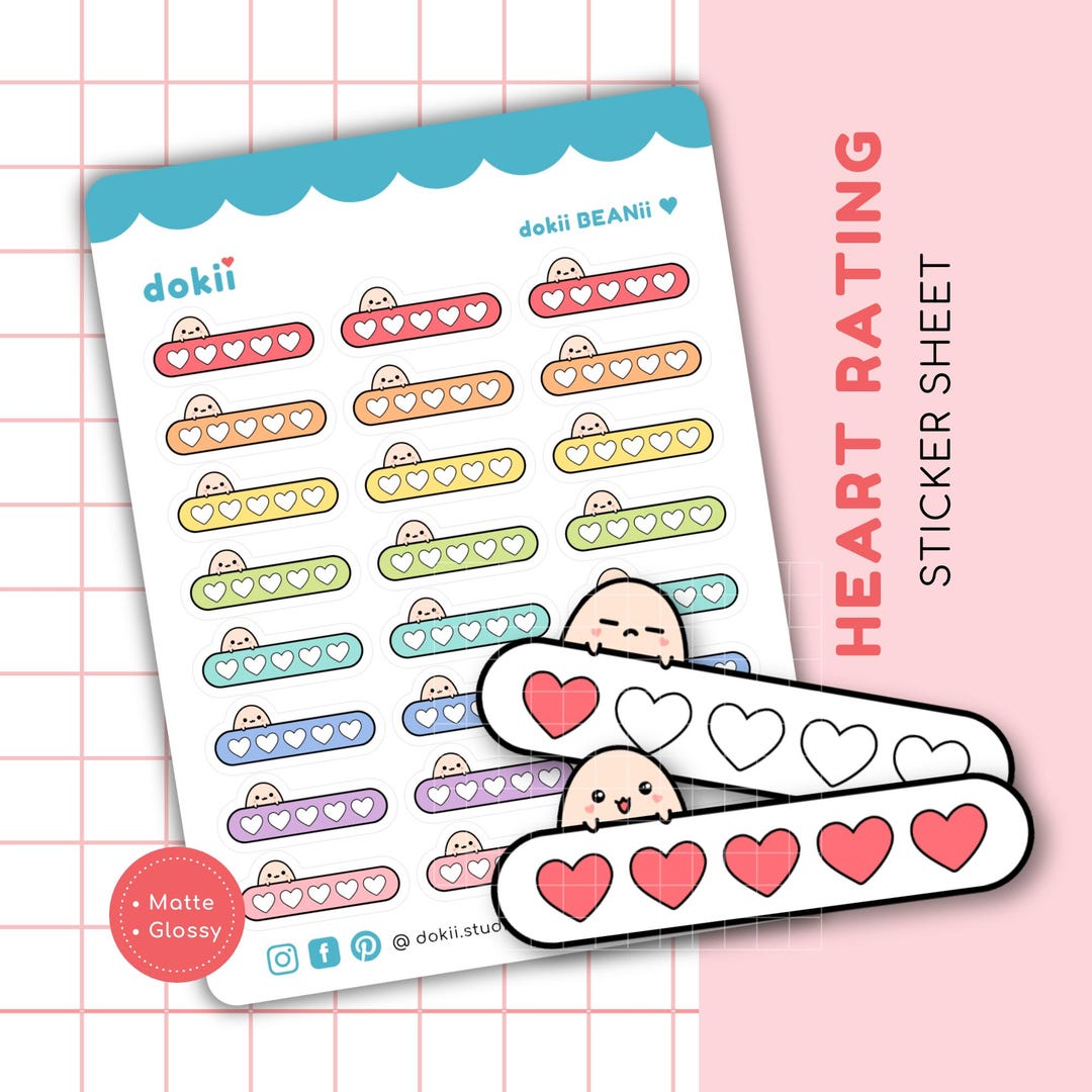 Cute Heart Rating Sticker Sheet | Kawaii Heart Planner Sticker Star ...