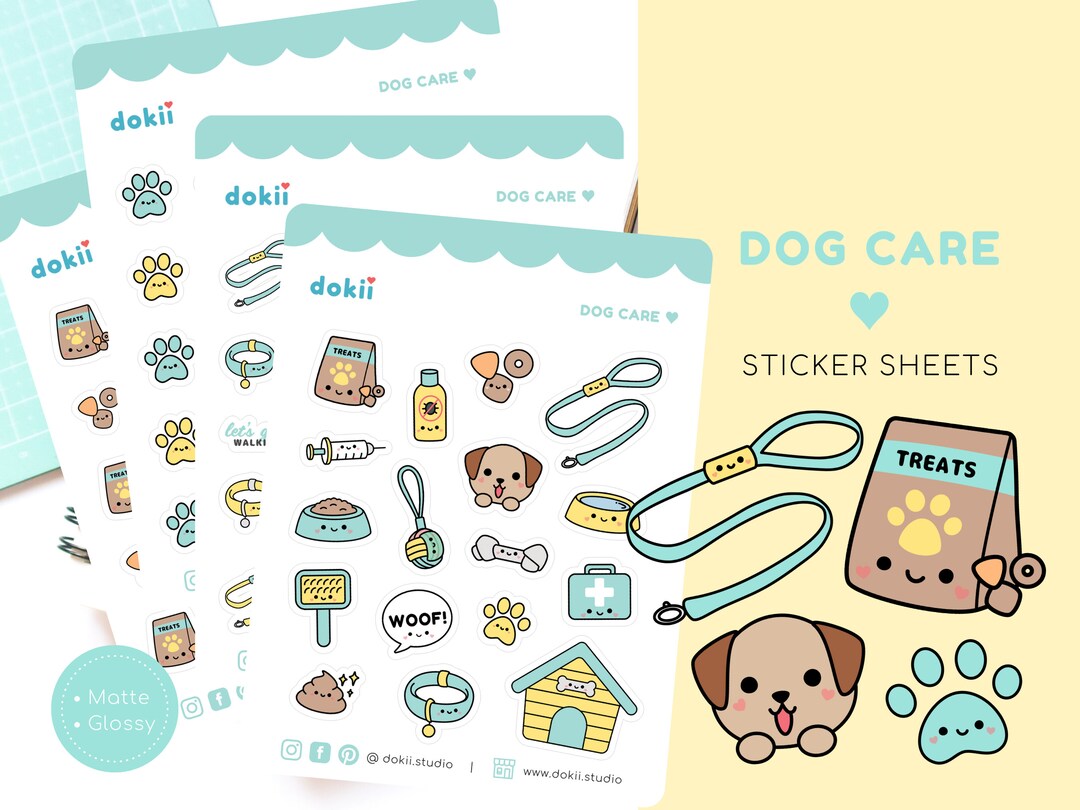 Kawaii Dog Care Sticker Sheet | Cute Dog Planner Sticker Meal, Play ...