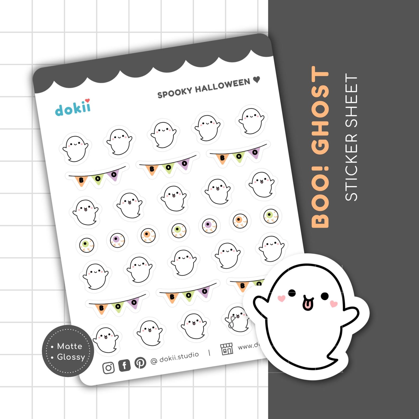 Kawaii Ghost Sticker Sheet | Cute Ghost Planner Stickers Halloween ...