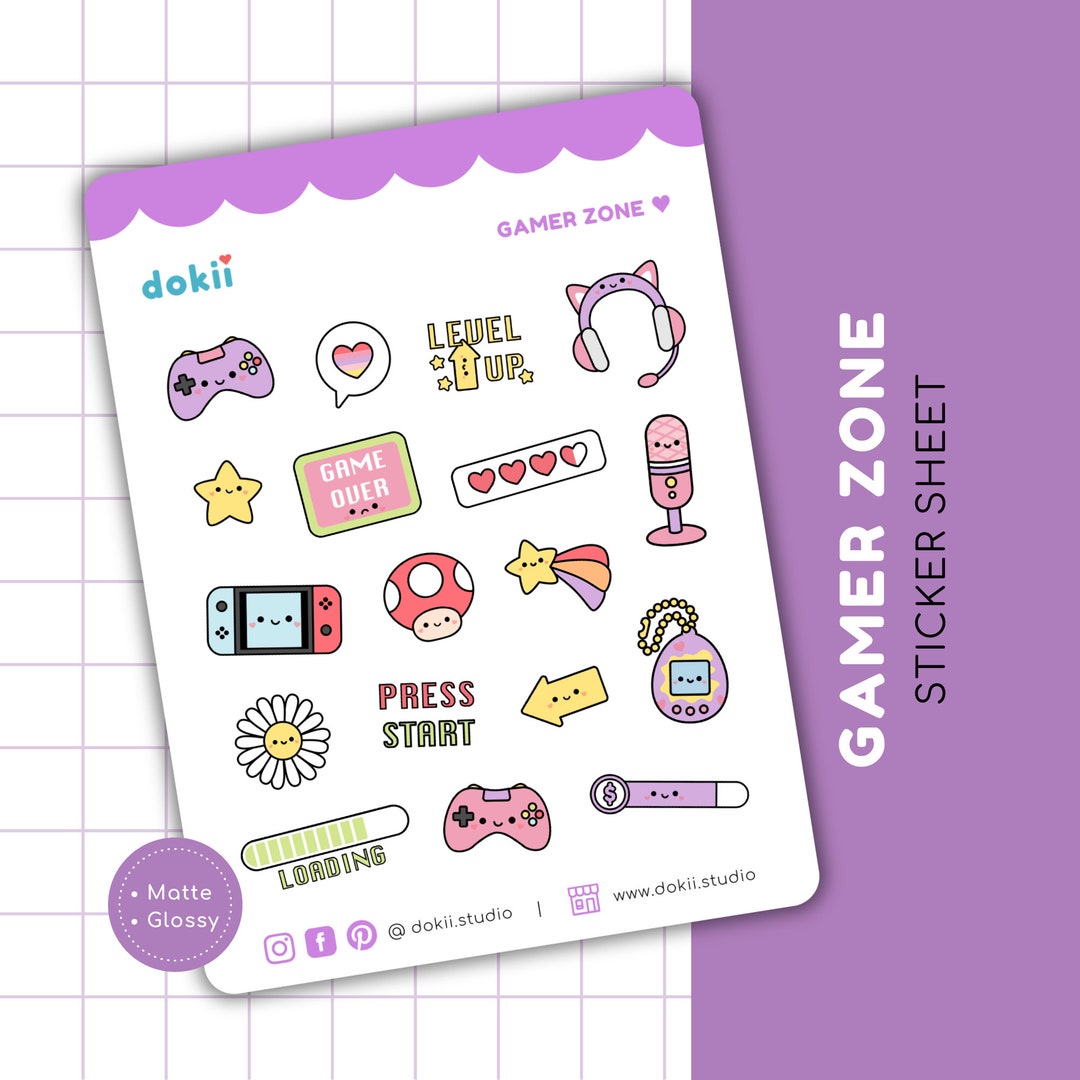 Gaming Sticker Sheet Cute Gamer Girl Stickers Games Console Kawaii PC ...