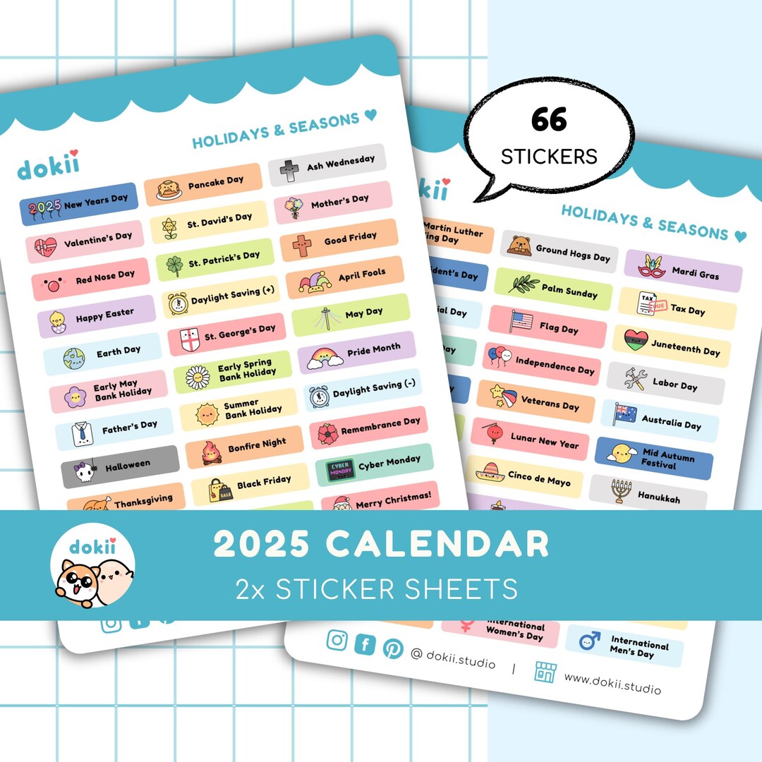 2025 Global Holiday Script Sticker Sheet | 66 Cute Yearly Events ...