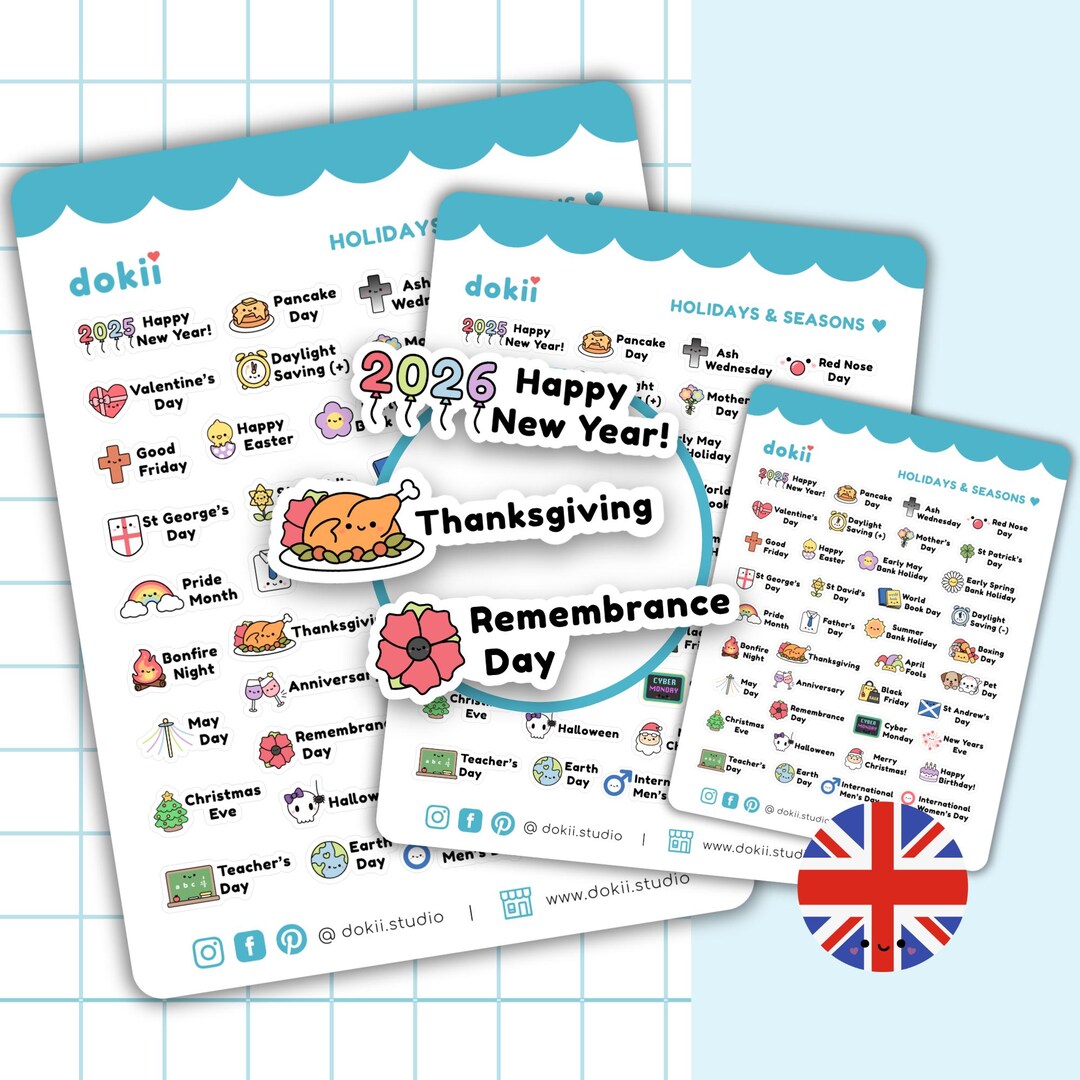 Cute Yearly Events Planner Stickers 2026 | 39 Calendar Stickers Cute ...