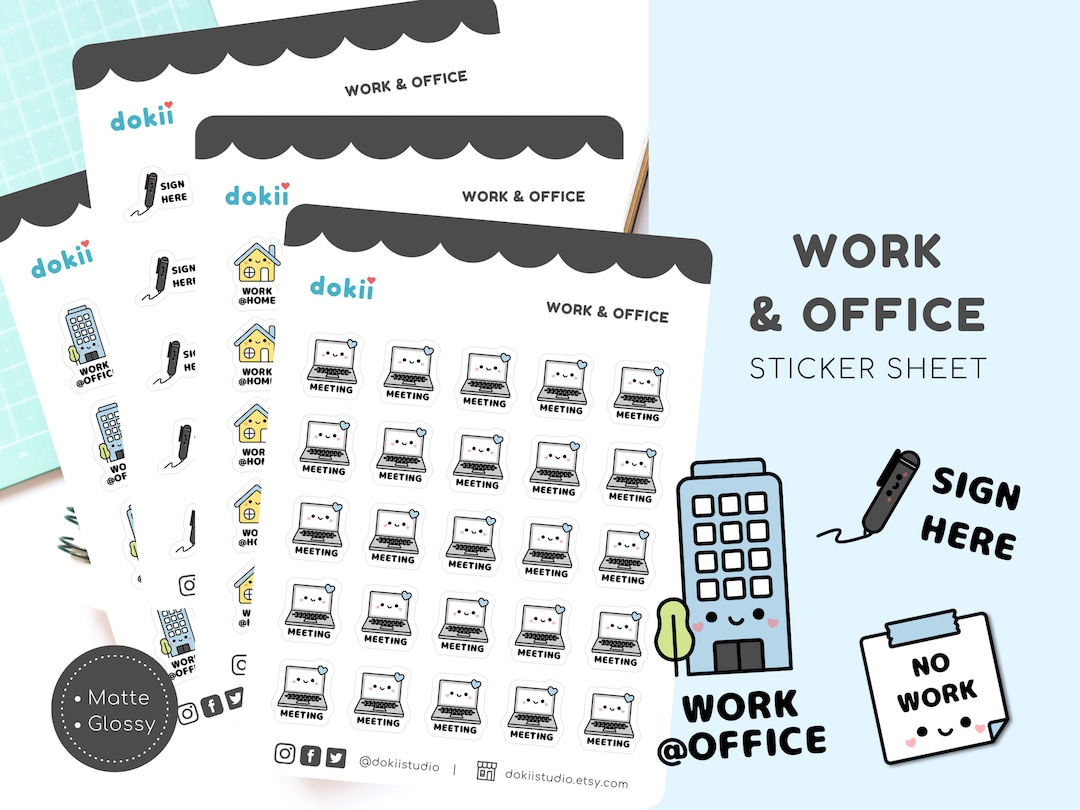 Kawaii Work & Office Planner Sticker Sheet | Cute Business Icons Work ...