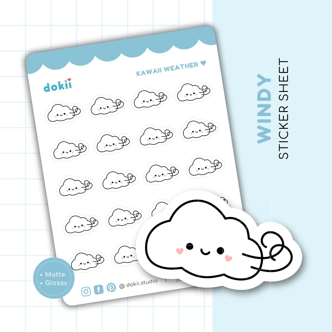 Windy Sticker Sheet | Cute Weather Planner Sticker Windy Icon Sticker ...